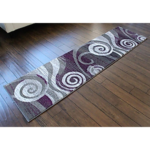 Masada Rugs, Stephanie Collection Area Rug Modern Contemporary Design 1103 Purple Grey White (2 Feet X 7 Feet 3 Inch) Runner