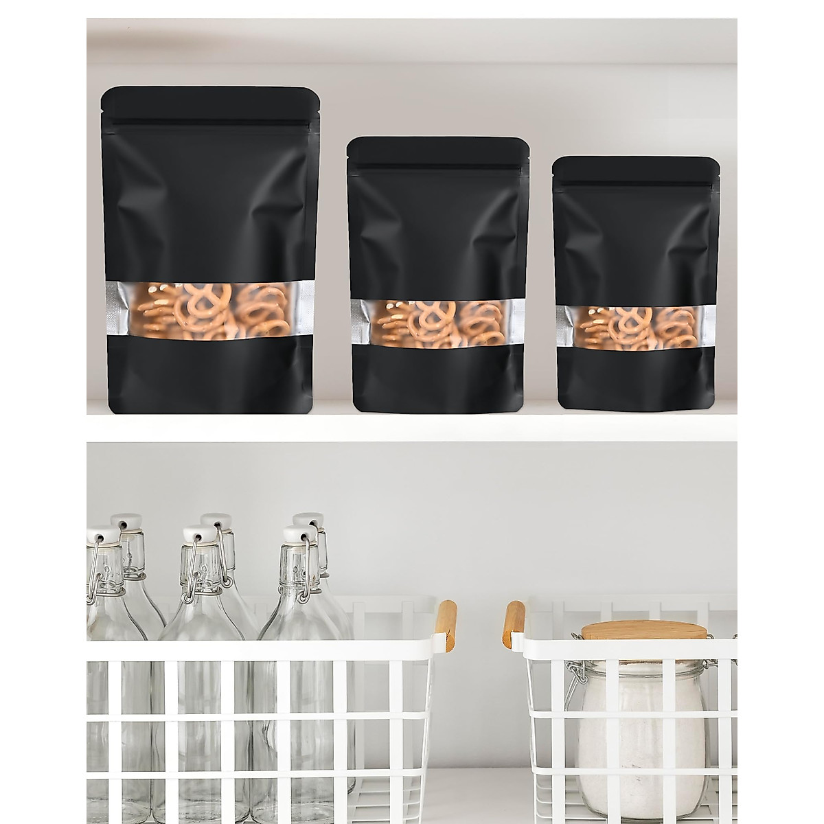 100 Pack Smell Proof Bags, Resealable Bags with Matte Window, Foil Pouch Stand Up Sealable Bags for Packaging（Black，4" x 6"）