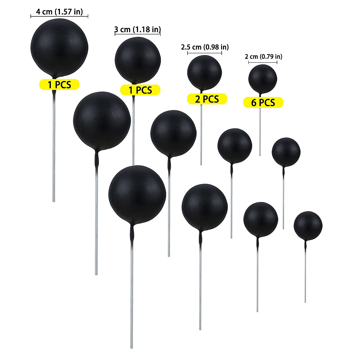 Gyufise 30Pcs Mini Balloon Cake Topper Foam Ball Cake Picks Cupcake Faux Pearl Balls DIY Cake Insert Topper Decoration for Anniversary Graduation Birthday Party Baby Shower Black
