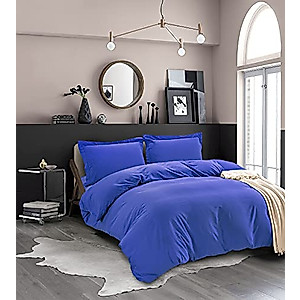 CELINE LINEN Wrinkle & Fade Resistant 3-Piece Duvet Cover Set - Protects and Covers Your Comforter/Duvet Insert, 1500 Series Luxurious 100% - Silky Soft, Full/Queen, Royal Blue