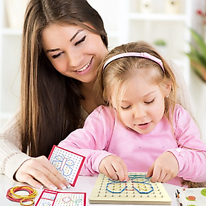 Wood GeoBoard - Geo board 10 x 10 Graphical Educational Mathematics Material with Rubber Tie and Cards, Preschool Kids Mathematical Brain Teasers, Early Learning Development DIY Toy for Toddler