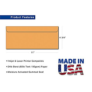Business Envelopes #12 Size (4 3/4" x 11") - 24lb Bond Golden Kraft - 100 Pack