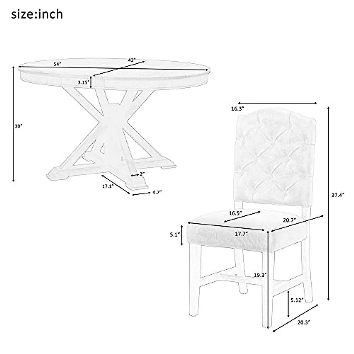 WOZNLA Retro Style 5-Piece Extendable Round Dining Table Set with 4 Upholstered Chairs - Ideal for Kitchen and Living Room Gatherings