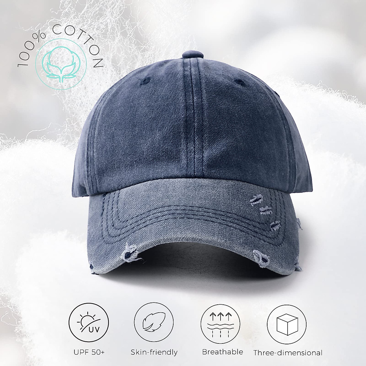 Lvaiz Distressed Baseball Cap Dad Hats for Women Men Vintage Washed Cotton Trucker Hat Adjustable Low Profile Ball Caps Navy Blue