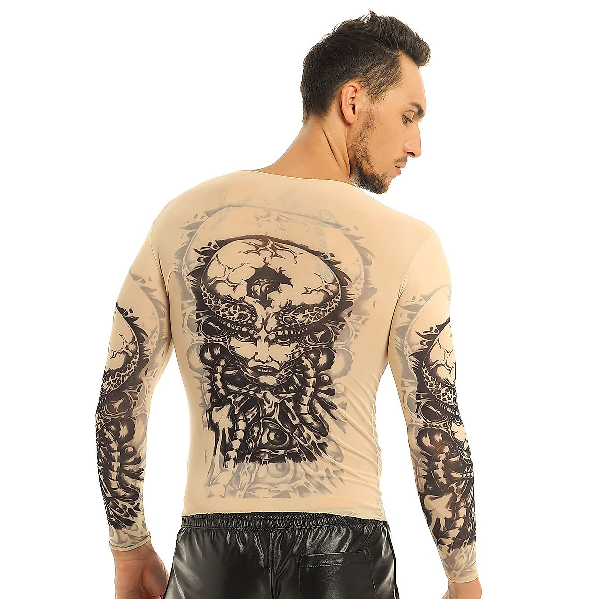 Nikiikoo Men's Sports Long Sleeve Elastic Cycling Fitness T-Shirt Fake Tattoo Tribal Inspired Print Tops Cuticolor One Size