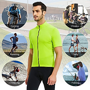 CATENA Men's Cycling Jersey Long Sleeve Shirt Running Top Moisture Wicking Workout Sports T-Shirt (F-Green-Short, L)