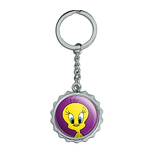 Looney Tunes Tweety Bird Chrome Plated Metal Pop Cap Bottle Opener Keychain Key Ring