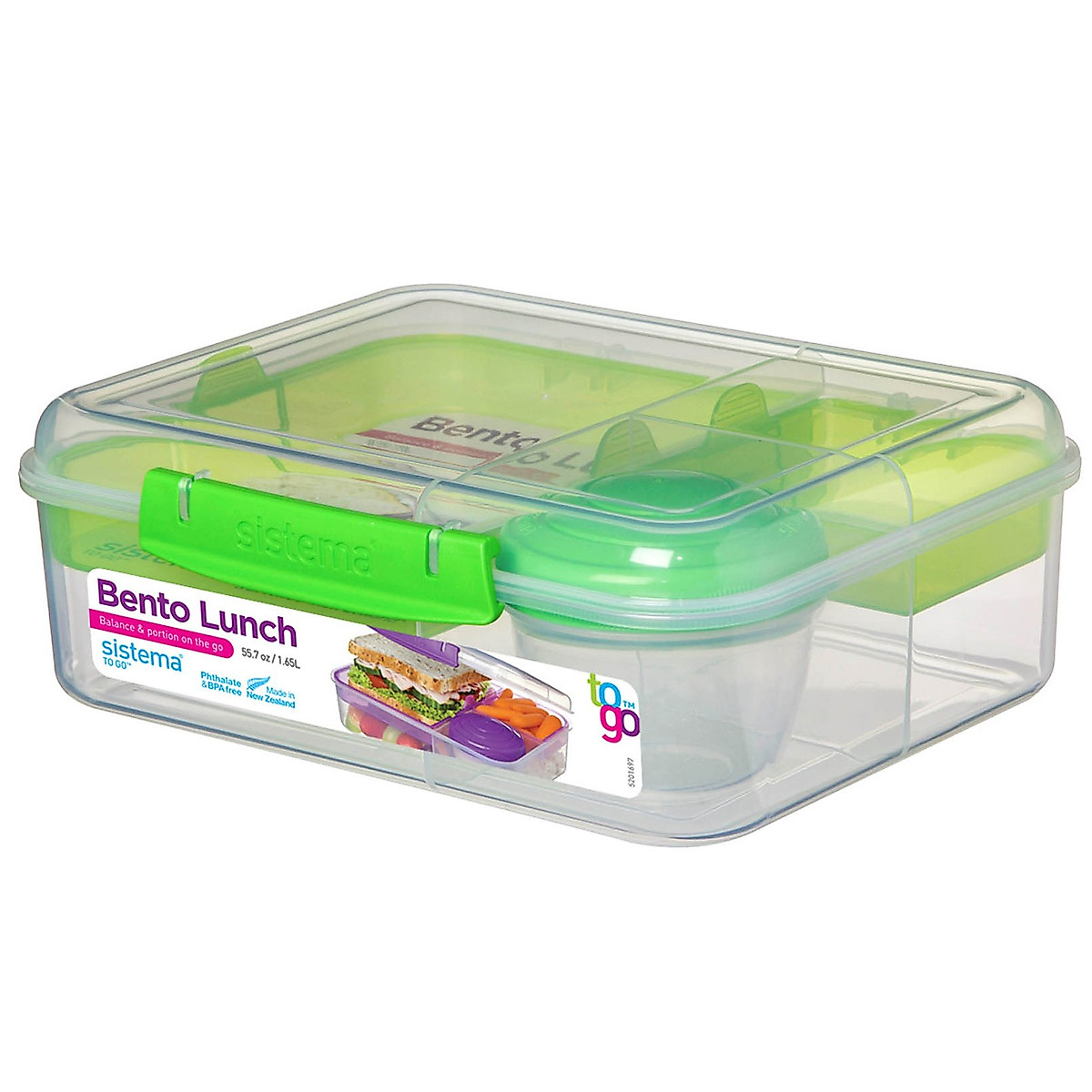 Sistema Bento Box Adult Lunch Box with 2 Compartments, Sandwhich,Salad Dressing Container,Dishwasher Safe,Color May Vary