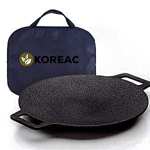 KOREAC_Korean BBQ Non-stick Griddle Gril_Natural Material 6 Layer Coating/Circular size 13 inches [Round Griddle Pan13in + Bag] We can use it at home or outside._Made in Korea