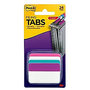 Post-it Tabs, 2 in Angled Solid, Assorted Colors, 6 Tabs/Color, 4 Colors, 24 Tabs/Pack (686A-PWAV)
