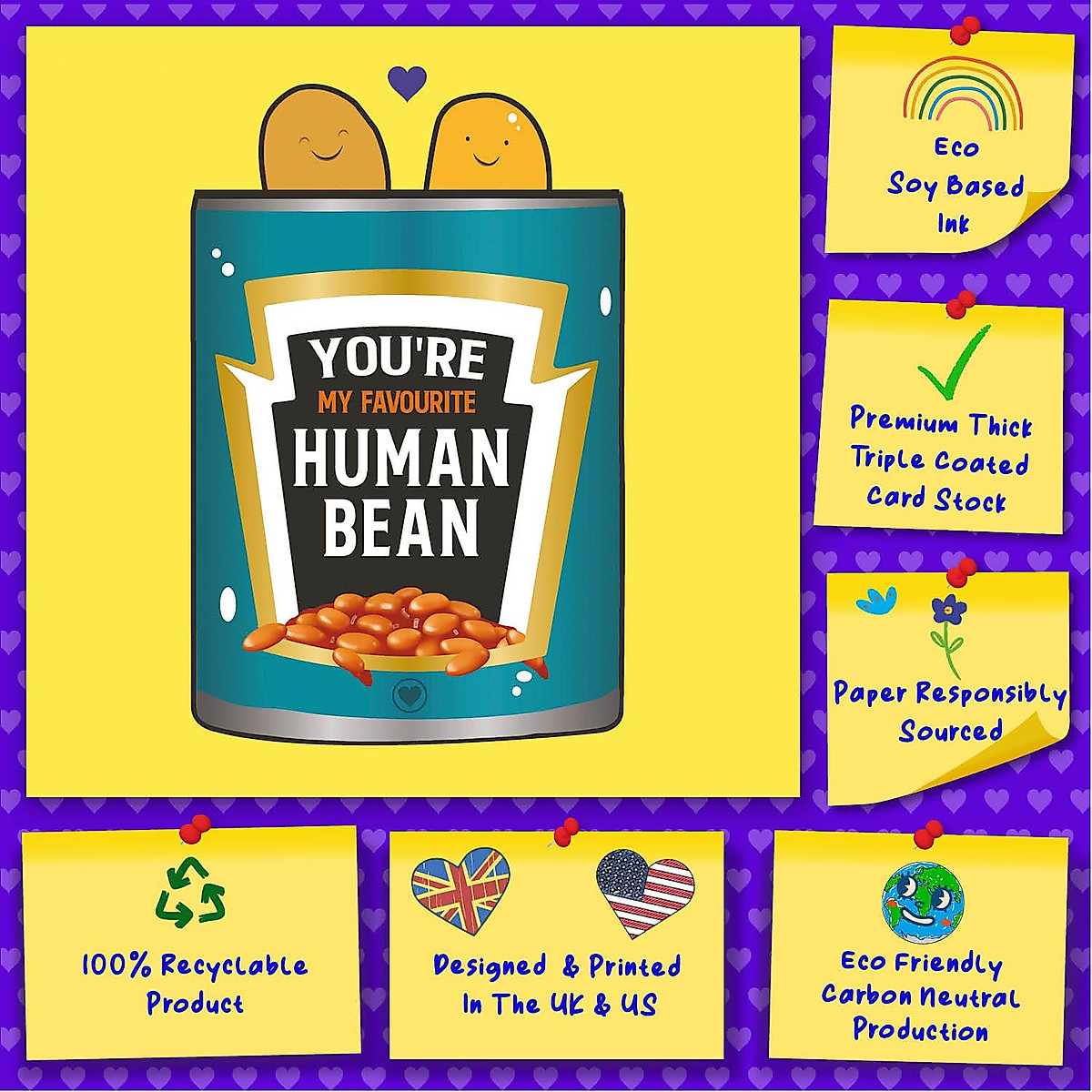 Cult Kitty To My Fave Human Bean - Funny Birthday, Best Friend All Occasion Card for Men - Thick, Premium All Occasion Card for Women, with Colourful Envelope