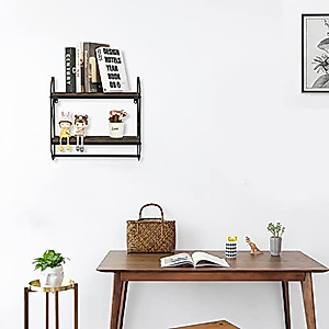 Abyssfish 2 Tier Metal Industrial Bathroom Shelves with Towel Bar Floating Storage Organizer Shelves Rustic Wall Mounted Shelves Over Toilet Towel Rack for Bathroom, Bedroom, Kitchen