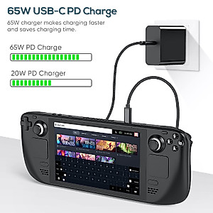 65W Fast Charger for Steam Deck OLED/Nintendo Switch//PlayStation Portal/ROG Ally/Swicth Lite, 65W/45W Charger PD Power Adapter with Foldable Plug for Steam Deck TV Dock(6.6FT USB-C Cable)