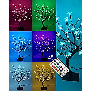 LIGHTSHARE 18 Inch Cherry Blossom Bonsai Tree, 48 LED Lights, RGB with Remote Control, 16 Color-Changing Modes, 24V UL Listed Adapter Included, Metal Base Ideal As Night Lights