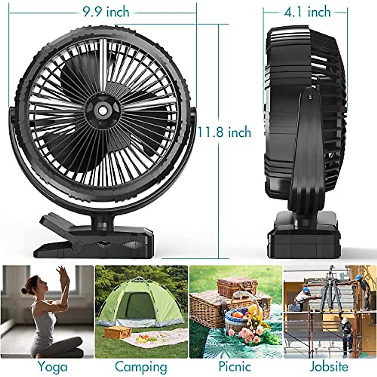 KITWLEMEN 8 Inch Misting Fan with Clip, 10000mAh Rechargeable Battery Powered, Personal Air Cooling Fan, 3 Speeds & 360° Rotatable Spray Fan with Foldable Hook for Home Office Camping Travel Jobsite