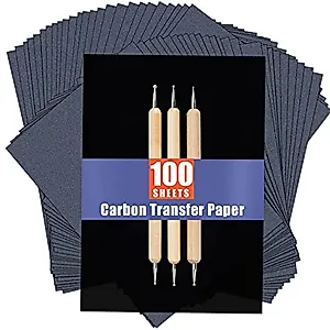 PSLER 100 Sheets Carbon Paper Sheets, Carbon Transfer Paper with 3PCS Embossing Stylus for DIY Woodworking, Paper, Canvas and Other Art Craft Surfaces(7.3 by 10 Inch)