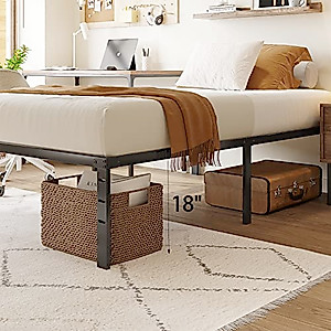 Vengarus 18inch Tall Heavy Duty Twin Bed Frame No Box Spring Needed, Metal Platform Bed Frame Twin with Steel Slat, Easy Assembly, Noise Free, Black