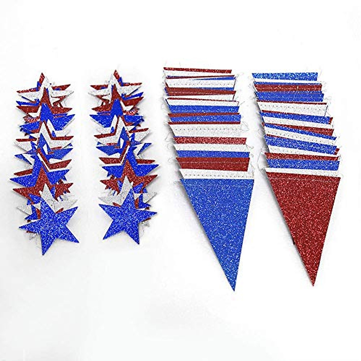 Decor365 Red Blue White/Silver Star Garland Triangle Pennant Banner Kit 4th/Fourth of July USA America Independent Day Celebration Decor Party Hanging Decoration for Bithday/Wedding/Home/Cavinal/Home