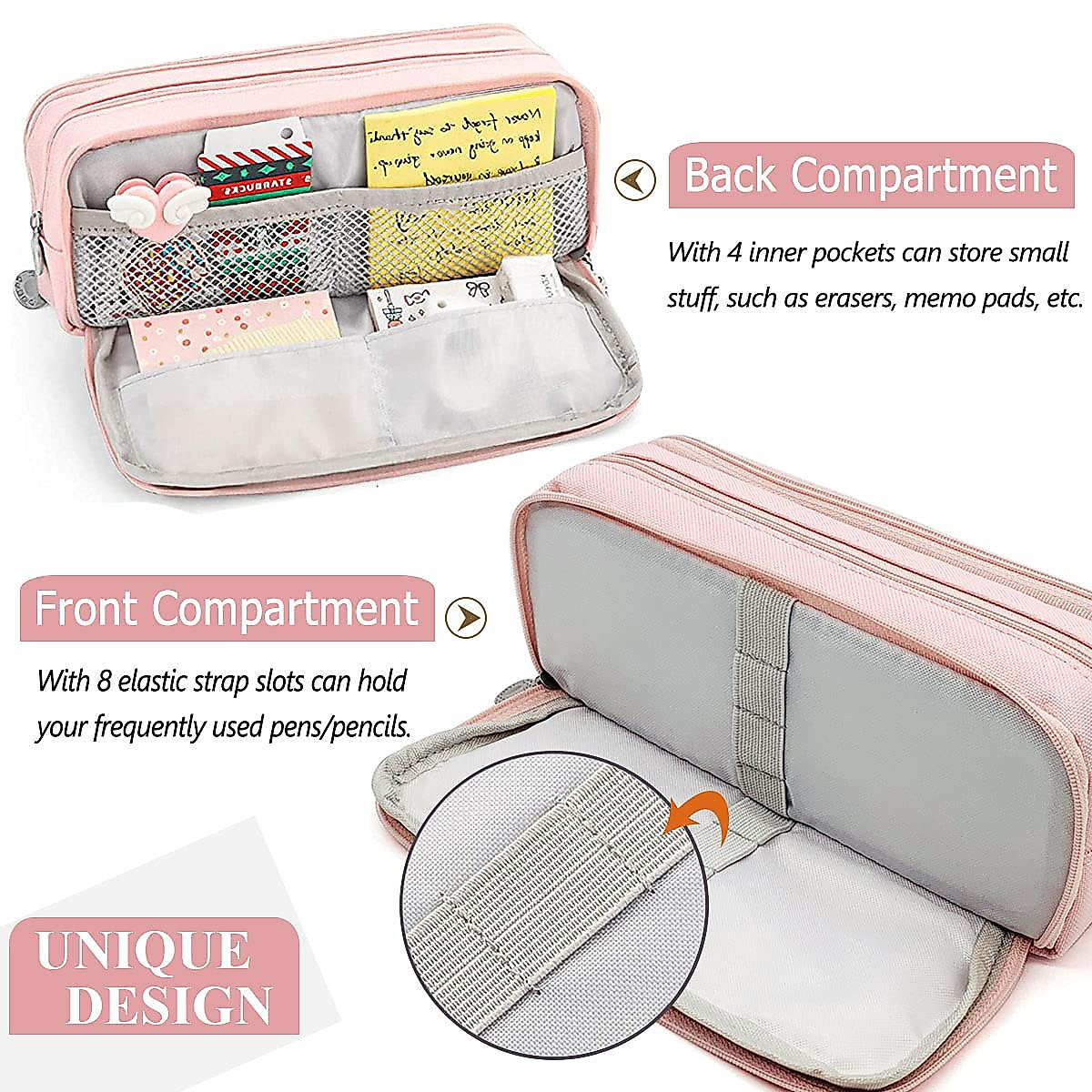 SeBeLi Pencil Case Big Capacity 3 Compartments Pouch Stationery Art Pen Bag for Girls Teens Students School & Office Supplies - Plaid White