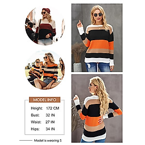 Dokotoo Womens Sweaters Round Neck Striped Cute Winter Pullover Sweaters for Women Trendy 2023 Drawstring Orange Medium