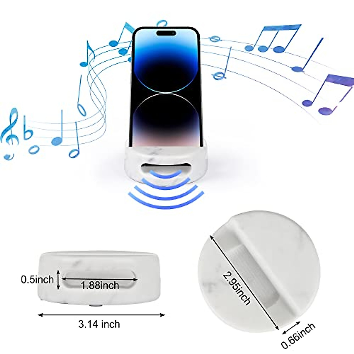 CHISELED ST DF SK Elegant and Versatile White Marble Phone Stand with Sound Amplification Round Phone Holder Function for Desk,Kitchen,Bathroom,and Bedside