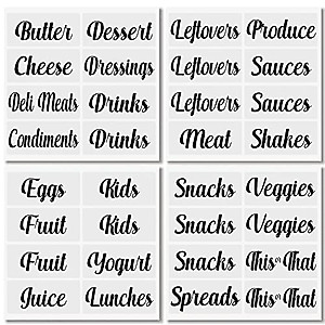 mDesign Home Organization Labels - Preprinted Label Stickers for Kitchen Pantry Storage and Cleaning - Household Organizing for Jars, Canisters, Containers, Boxes, or Bins - 32 Count - Clear/Black