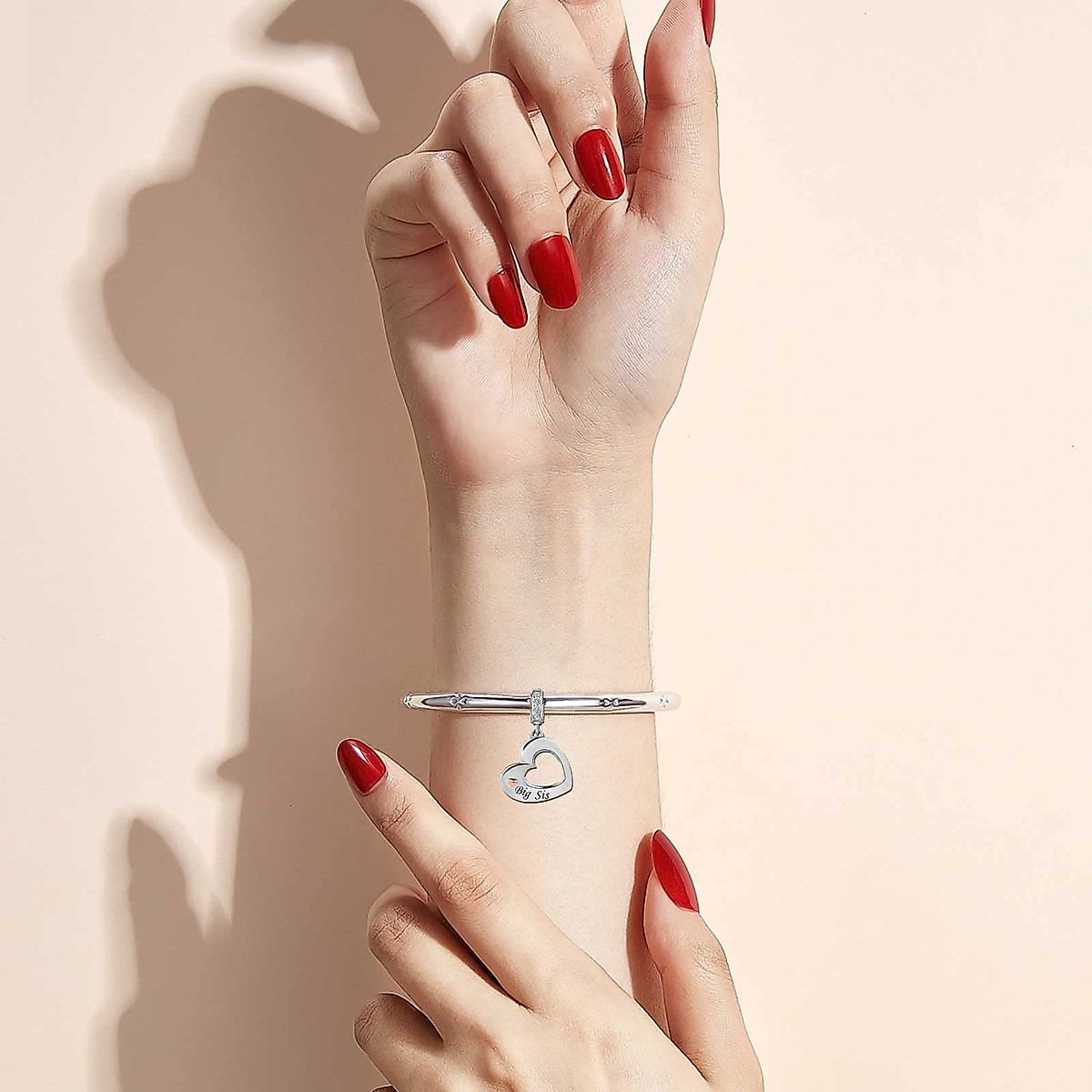 KunBead Womens Big Sister Little Sister Charms Rose Gold Heart Love Dangle Birthday Charm Compatible with Pandora Bracelet set for 2 for Bracelets