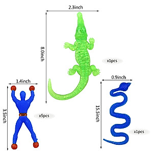 PPXMEEUDC 27PCS Multi-color and Multi-style Stretchy Sticky Toys Including Sticky Hands Wall Climbers Men Hammers Lizards Snake Crocodile and Skeletons for Kids Party Favors