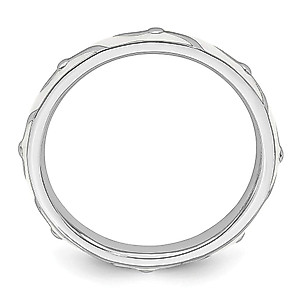 Solid 925 Sterling Silver Stackable White Enamel Ring Eternity Band Size 8