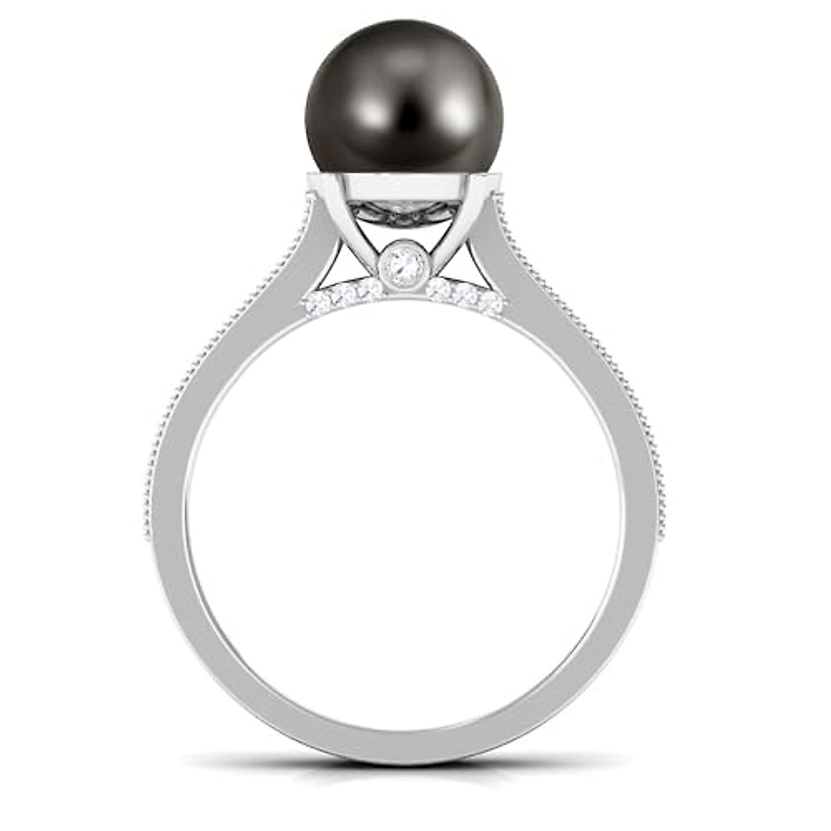 Rosec Jewels Real Tahitian Pearl Solitaire Ring with Diamond, 9 cttw, Aaa Quality, 14K White Gold, Size:US 9.00