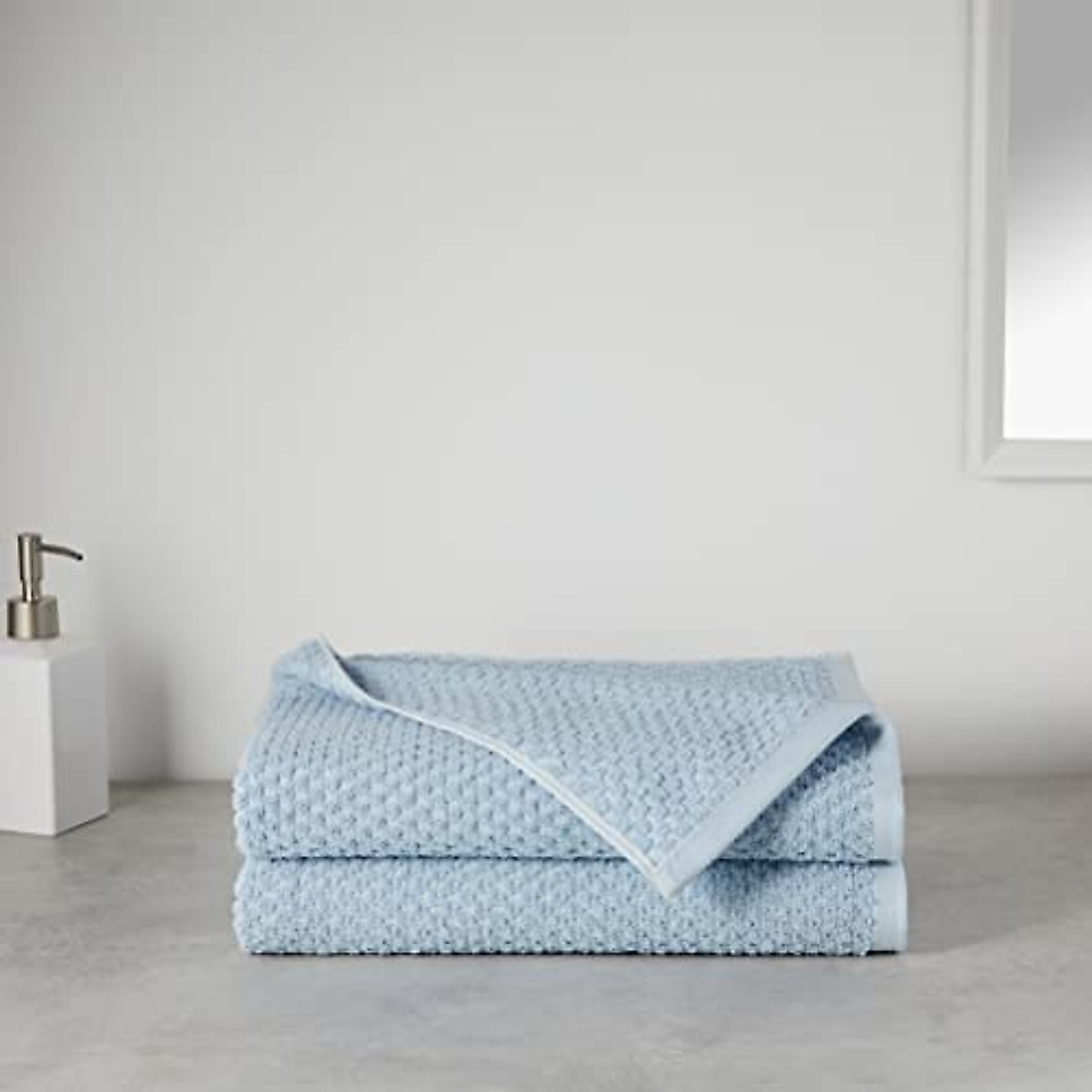 Amazon Basics Odor Resistant Textured Bath Towel, 30 x 54 Inches - 2-Pack, Light Blue