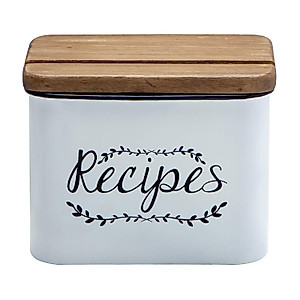 NIKKY HOME 4x6 Kitchen Metal Recipe Organization Box with Cards and Dividers, White