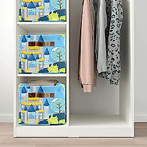 Cute Dragons Knight Castle Personalized Storage Bins Custom Baskets Cubes Organizer With Handle for Home Nursery Supplies Clothes Toy 2 Pack