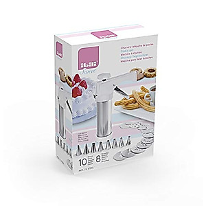 Ibili Cookie Press Gun, 18/10 INOX Stainless Steel Cookie Press for Baking, Dishwasher Safe, Includes 10 Variated Discs and 8 Interchangeable Nozzles - Made in Spain