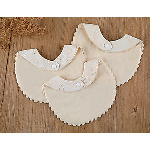 GZMM Baby Bib For Girls,Reversible Waterproof Handmade Natural Cotton Baby Drool Bib 0-12 months 2 Pack (off-white color A, 0-12 months)