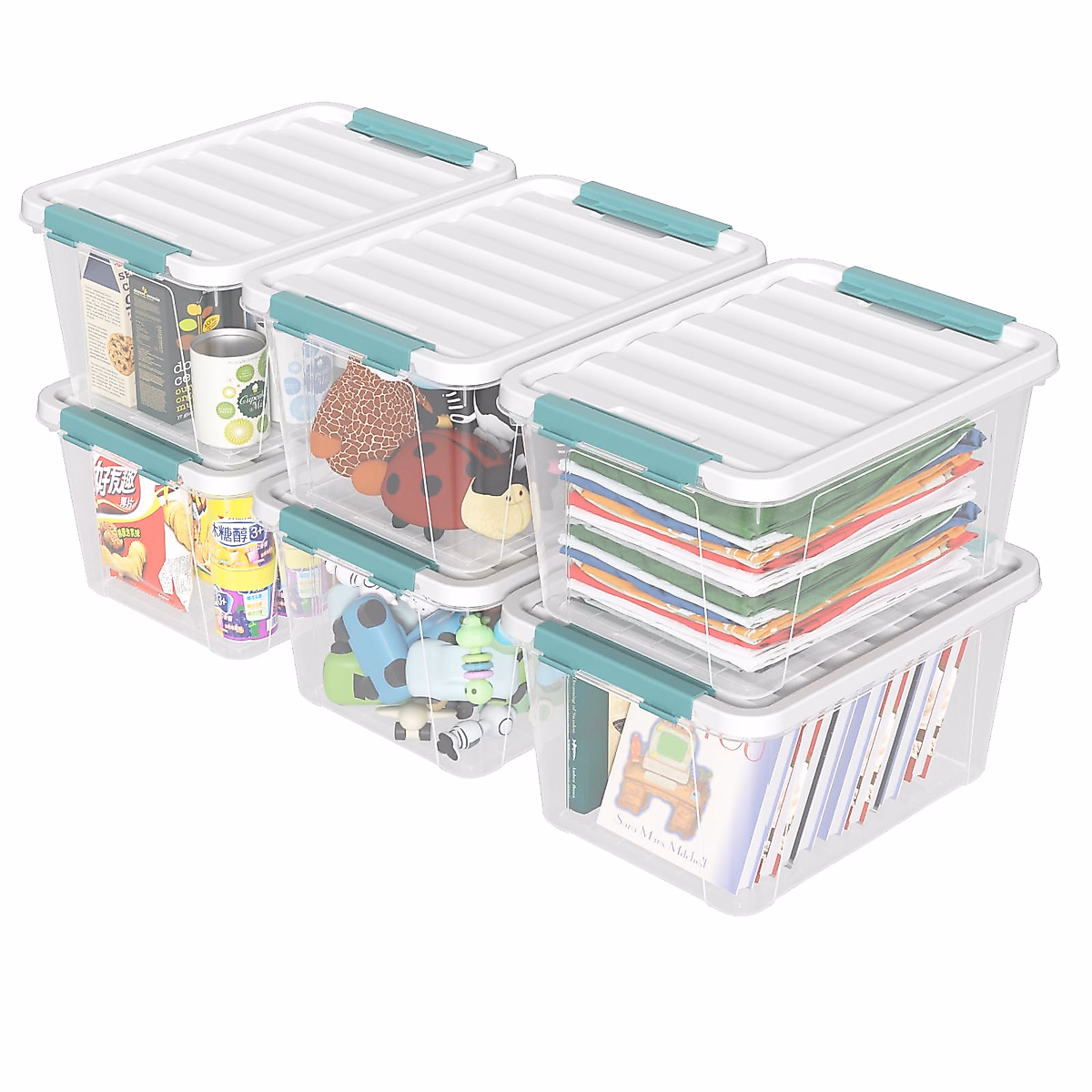 AnnkkyUS 20 Quart Clear Latching Boxes, Plastic Storage Bins with Lids Set of 6