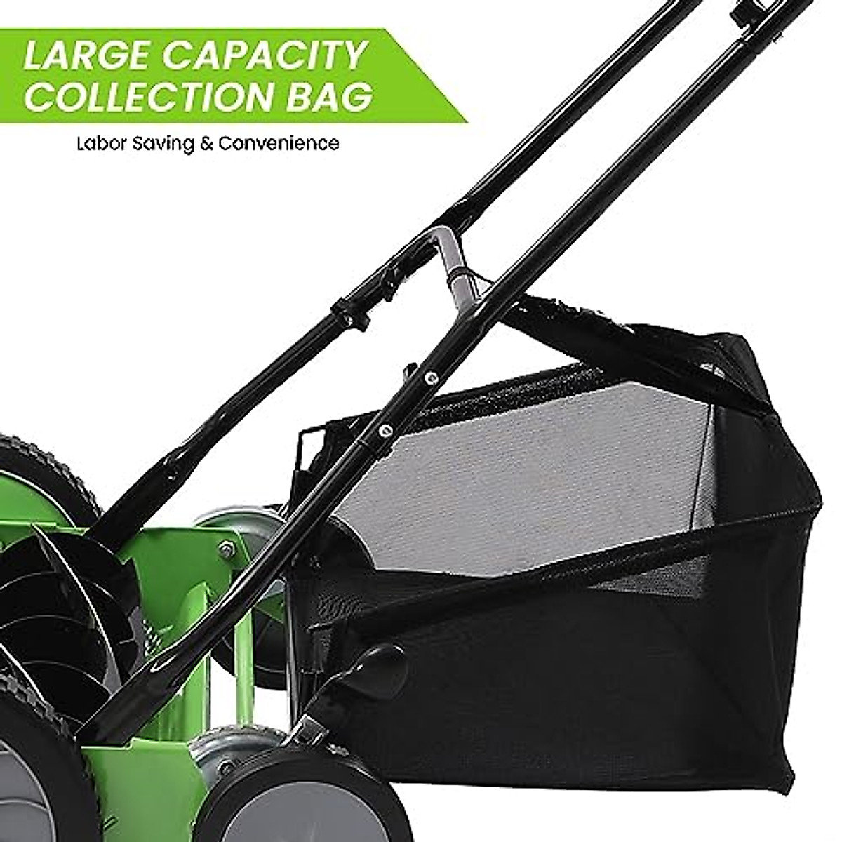 TBVECHI Cordless Manual Lawn Mower with 5-Blades, Adjustable Cutting Handle Height Push Lawn Mower with Grass Catcher, 5381ft2 Grass Cutter (20")