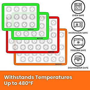 Hotpop Set of 4 Reusable Macaron Silicone Baking Mats 0.75mm (2 Half Sheets and 2 Quarter Sheets), Non Stick Silicone Liner for Bake Pans and Rolling for Macaron, Pastry, Cookie, Bun, Brioche, Bread