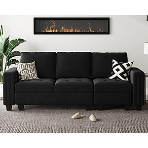 Belffin Velvet Modular Sofa Couch 3 Seater Sofa Couch for Living Room Black
