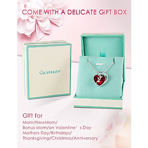 SILVERKITY 925 Sterling Silver Rose Flower Heart Birthstones Necklace for Women with Austria Crystal, Pendants Gifts, Anniversary Birthday Jewelry Gift for Wife Mom Daily Wear