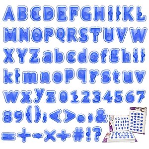 78Pcs Alphabet Cake Stamp Upper and Lower Case Fun Characters, Edible Cookie Stamp Embossed Alphabet Number Tool, Food Grade Fondant Letter Cutters for DIY Cake Biscuit Decorating