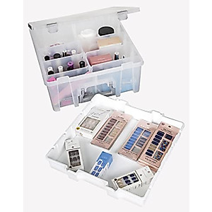 AB Designs 6899ABD Super Satchel Double Deep with Lift-Out Tray and Removable Dividers, Stackable Home Storage Organization Container, Clear with Sliver Latches and Handle