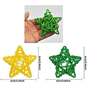 Chaokui Green Yellow-Rattan Star Decorative Wicker Ball for Vase Bowl Home Garden Wreath Tree Decoration DIY Craft Art Hanging Ornament 20pcs,2.4inch,Green+Dark Green