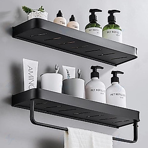 NEYSTYP Bathroom Shelves,Aluminum Wall Shelf Shower Organizer With Towel Bar,Adhesive or Drilling 2-In-1 Installation,12X5 Inches Shower Caddy ​- Gray (12 in)