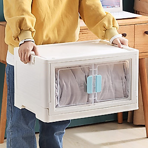 Radefasun Foldable Storage Bins with Lid and Clear Door and Weels Plastic Collapsible Storage Box Portable Stackable Grocery Toys Books Container Folding Storage Crate for Home or Car Trunk