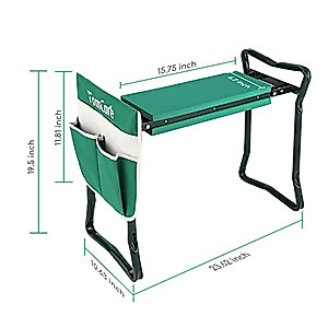 TomCare Garden Kneeler Seat Garden Bench Garden Stools Foldable Stool with Tool Bag Pouch EVA Foam Pad Outdoor Portable Kneeler Gardening Gifts for Women Men, Large 21.65"x10.62"x18.89", Green