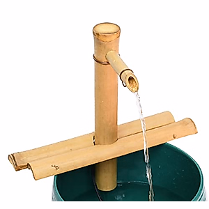 Bamboo Accents Water Fountain with Pump for Patio, Indoor/Outdoor, Adjustable 12-Inch Half-Round Flat Base, Split-Resistant Bamboo