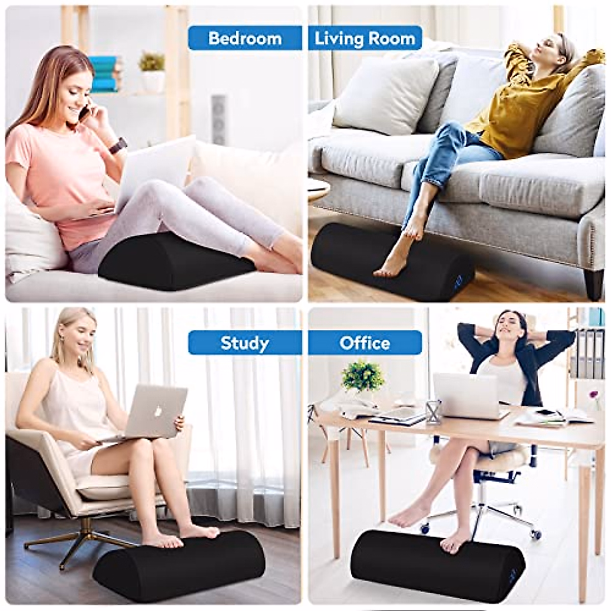 StepLively Foot Rest for Under Desk at Work-Ergonomic Design Foot Stool for Fatigue&Pain Relief with Memory Foam,Non Slip Bead,Washable Cover-Under Desk Footrest for Office,Home,Gaming(Black-Long)