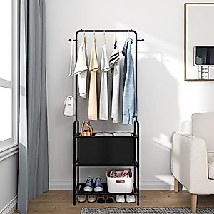UDEAR Clothes Rack,Standard Garment Rack with Large Storage Bag,2 Non-woven Fabric Storage Shelves and 2 Hooks,Black