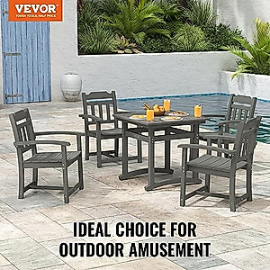 VEVOR 5 Pieces Patio Dining Set, Outdoor Square Furniture Table and Chairs, All Weather Garden Furniture Table Sets, HIPS Small Patio Conversation Set, for Lawn, Deck, Backyard, Poolside, Light Gray